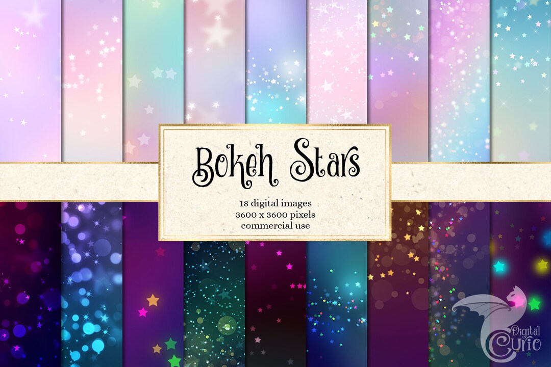 Bokeh Stars Digital Paper, Starlight Bokeh Light Effects on Printable ...
