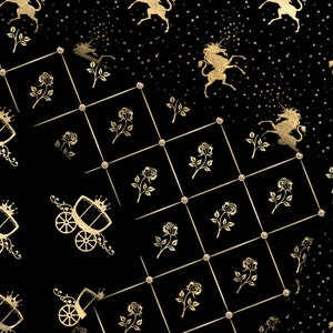 Black and Gold Princess Digital Paper, Seamless Fairy Princess Patterns ...