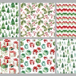 Watercolor Christmas Paper, Seamless Holiday Patterns (digital Download ...