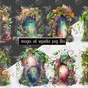 Watercolor Forest Fairy Doors Clipart - Fantasy Magic Door Watercolor ...
