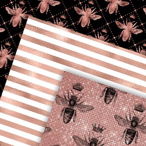 Rose Gold Bee Digital Paper, Seamless Patterns, Rose Gold Honey Bee ...