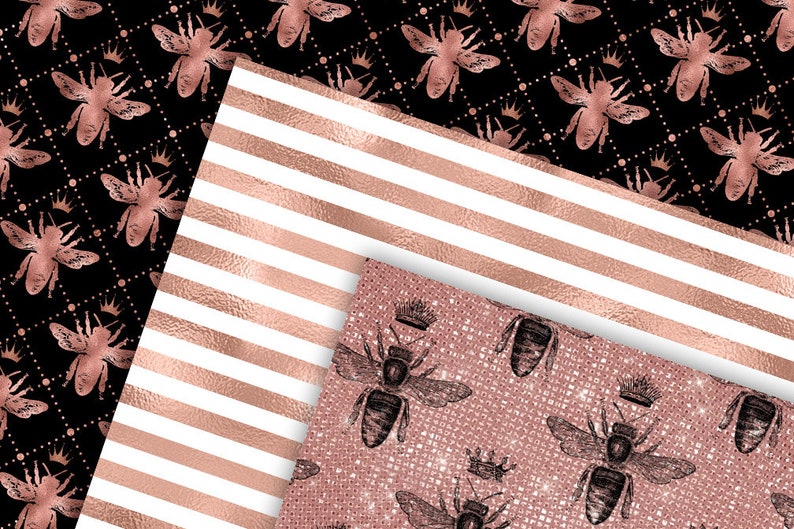 Rose Gold Bee Seamless Digital Paper, Shimmering Textures (digital ...