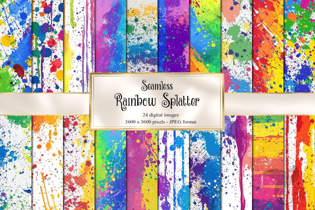 Rainbow Paint Splatters Digital Paper, Seamless Paint Texture ...