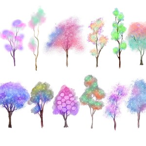 Unicorn Forest Trees Clip Art, Pastel Rainbow PNG Graphics, Magic ...