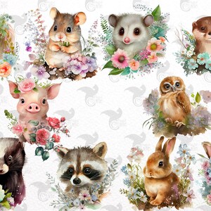Watercolor Spring Baby Animals Clipart - Animals With Floral Bouquets ...