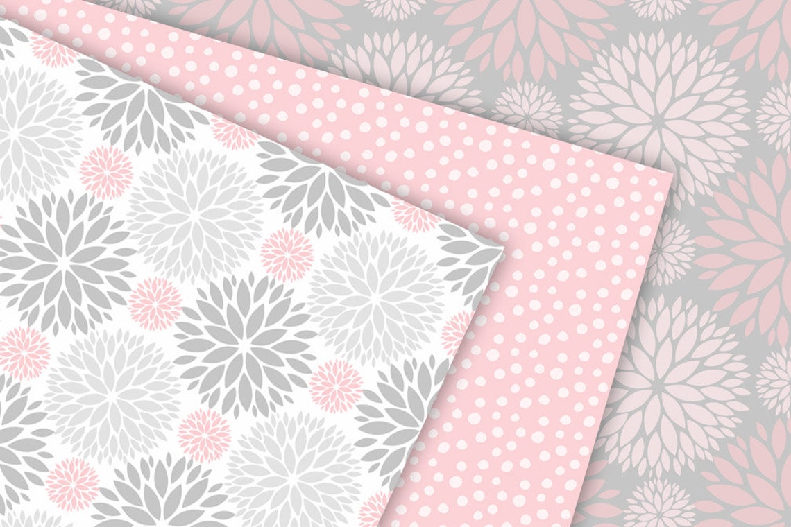 Pink and Gray Dahlia Digital Paper Pink Dahlias Seamless | Etsy
