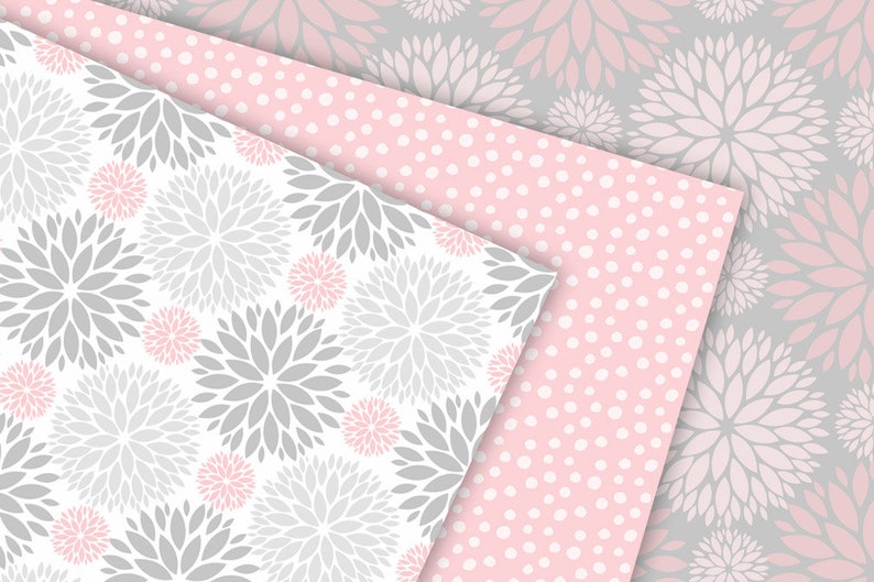 Pink and Gray Dahlia Digital Paper Pink Dahlias Seamless | Etsy UK