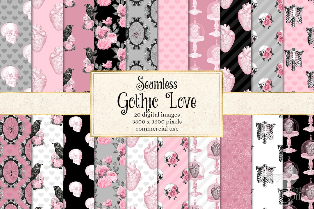 Gothic Love Digital Paper - Vintage Dark Valentine's Day Graphics in ...
