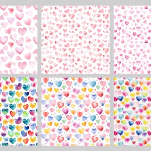 Watercolor Hearts Digital Paper, Seamless Valentine Printable Textures ...