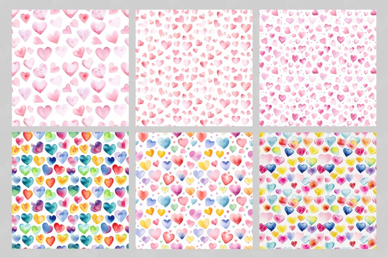 Watercolor Hearts Digital Paper, Seamless Valentine Printable (digital ...
