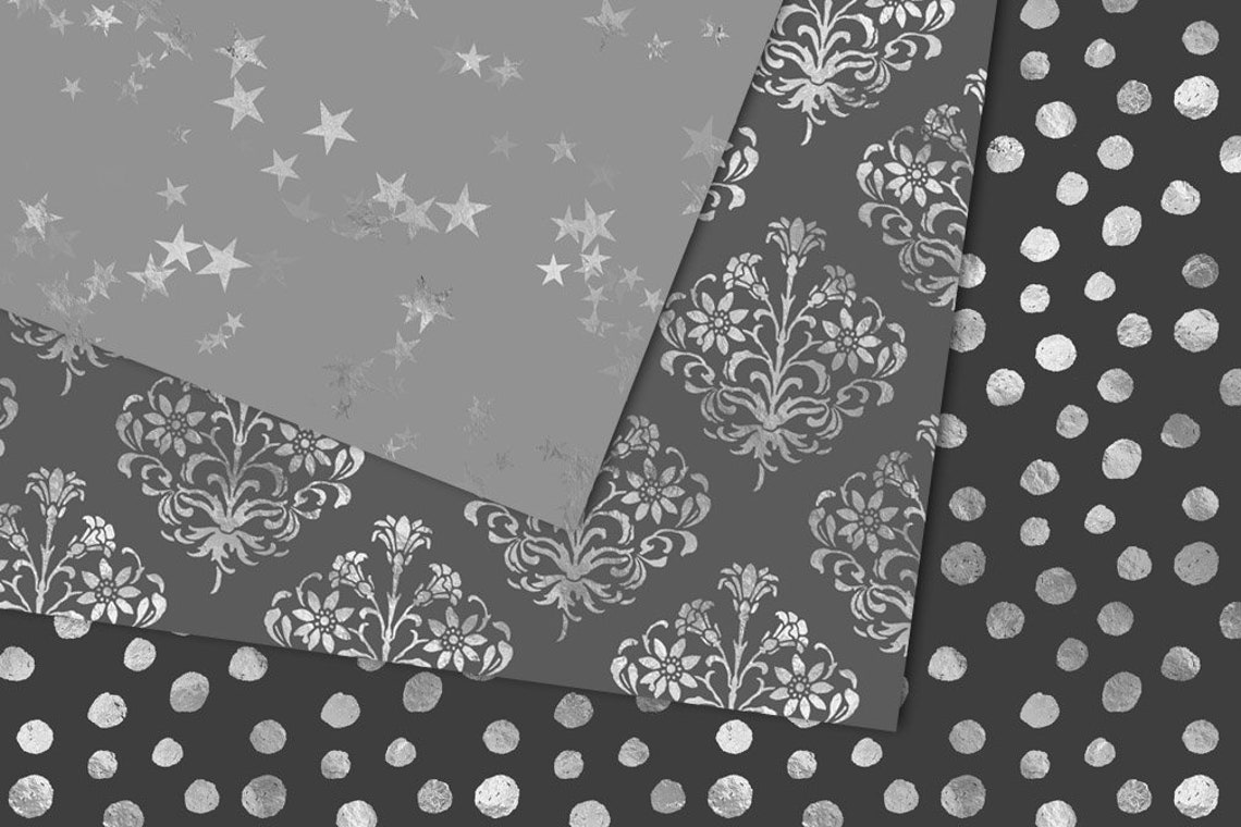 Gray and Silver Digital Paper Silver Foil and Grey Pattern - Etsy