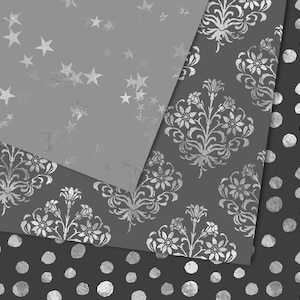 Gray and Silver Digital Paper, Silver Foil and Grey Pattern Backgrounds ...