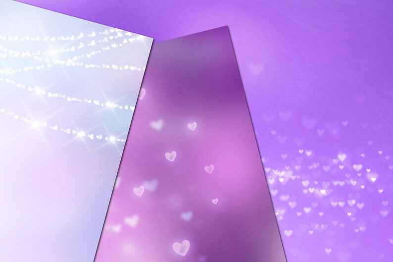 Purple Bokeh Digital Paper Printable Backgrounds With Hearts - Etsy