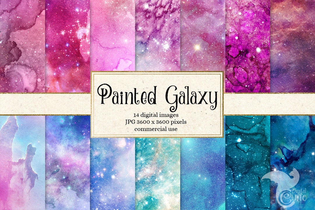Watercolor Galaxy Digital Paper, Starry Night Backgrounds (digital ...