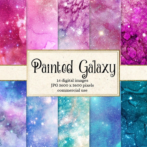 Painted Galaxy Digital Paper Watercolor Starry Night - Etsy