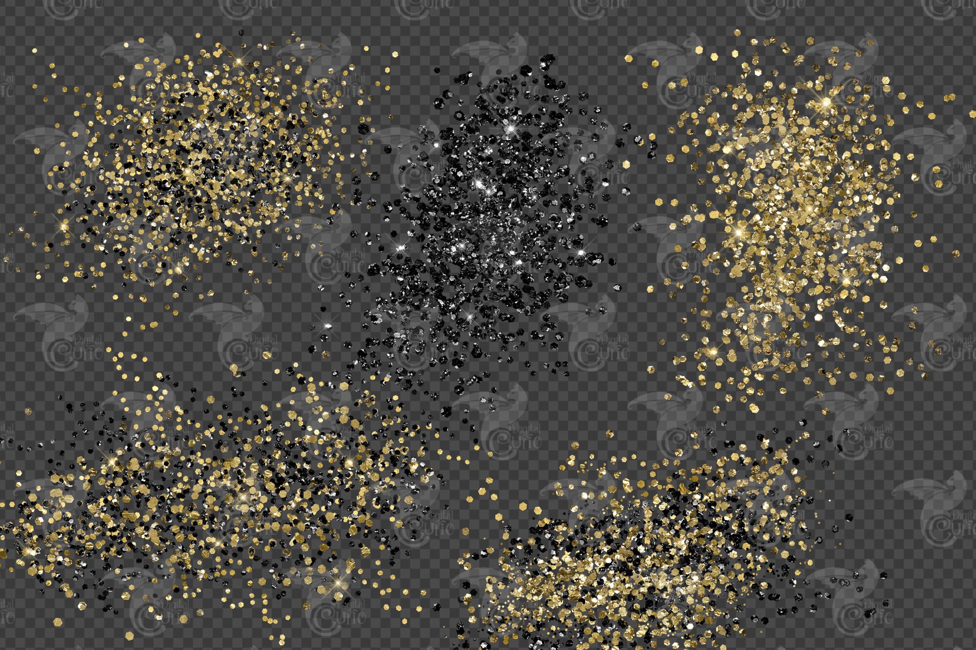 Black and Gold Chunky Glitter Overlays, PNG Clipart (digital Download ...
