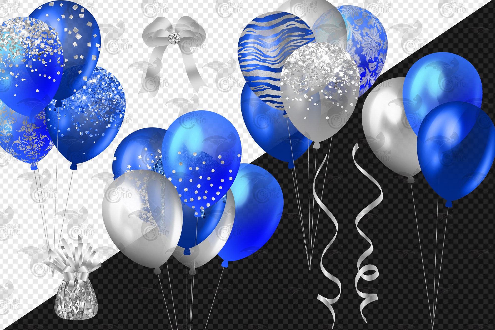 Royal Blue and Silver Balloons Clipart Glitter Balloon Png - Etsy Canada