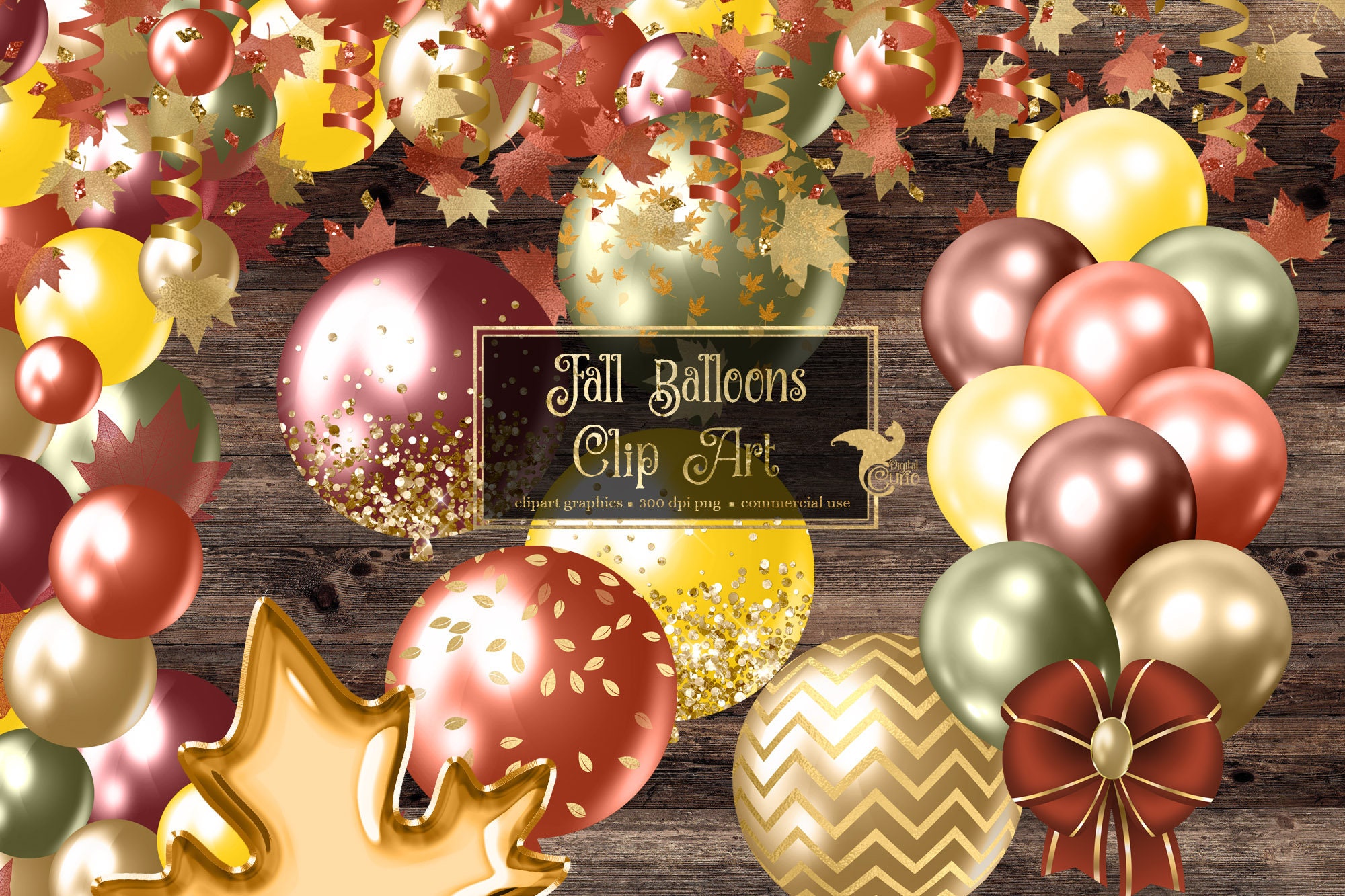 Fall Balloons Clipart Autumn Glitter Balloon Arch Png Digital - Etsy
