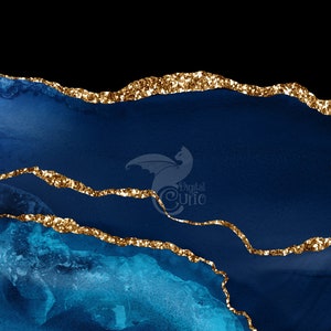 Navy and Gold Agate Watercolor Textures, Printable Digital Scrapbook ...