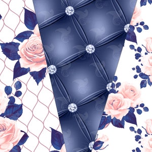 Blush and Navy Roses Digital Paper - Seamless Wedding Backgrounds ...