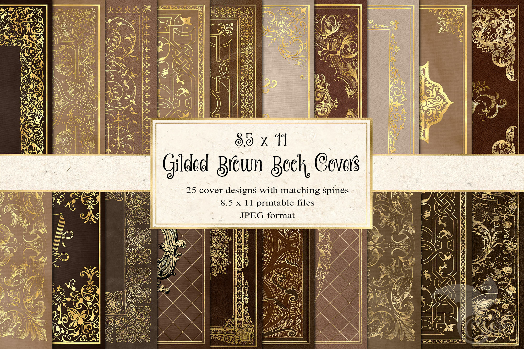 Gilded Book Cover Designs, Brown & Gold, 8.5x11 (digital Download) - Etsy