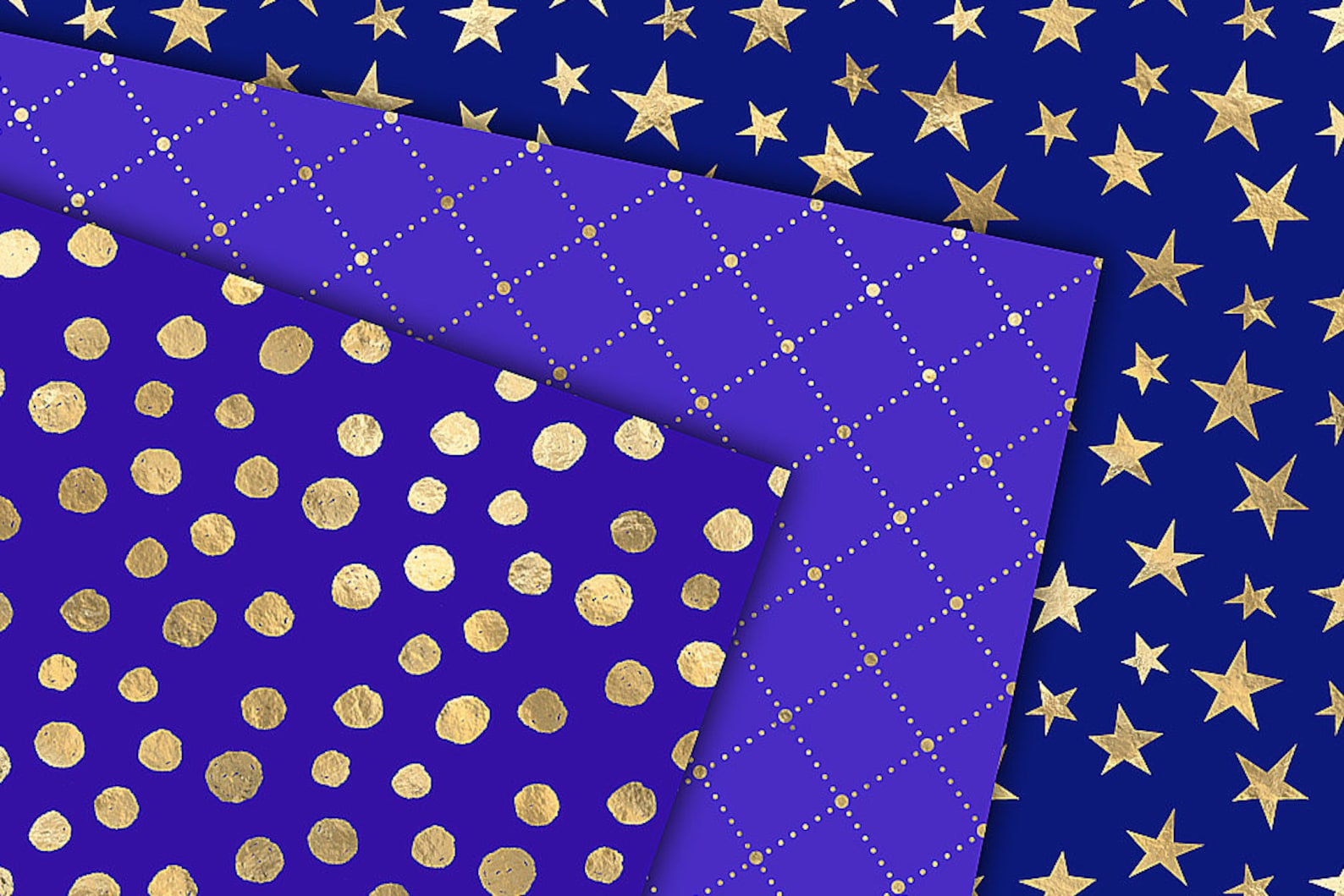 Indigo and Gold Digital Paper, Violet Seamless Gold Foil Patterns, Foil ...