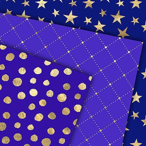 Indigo and Gold Digital Paper, Violet Seamless Gold Foil Patterns, Foil ...