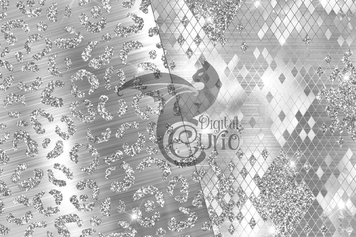 Silver Glitter Animal Print Digital Paper – Seamless Textures (digital ...