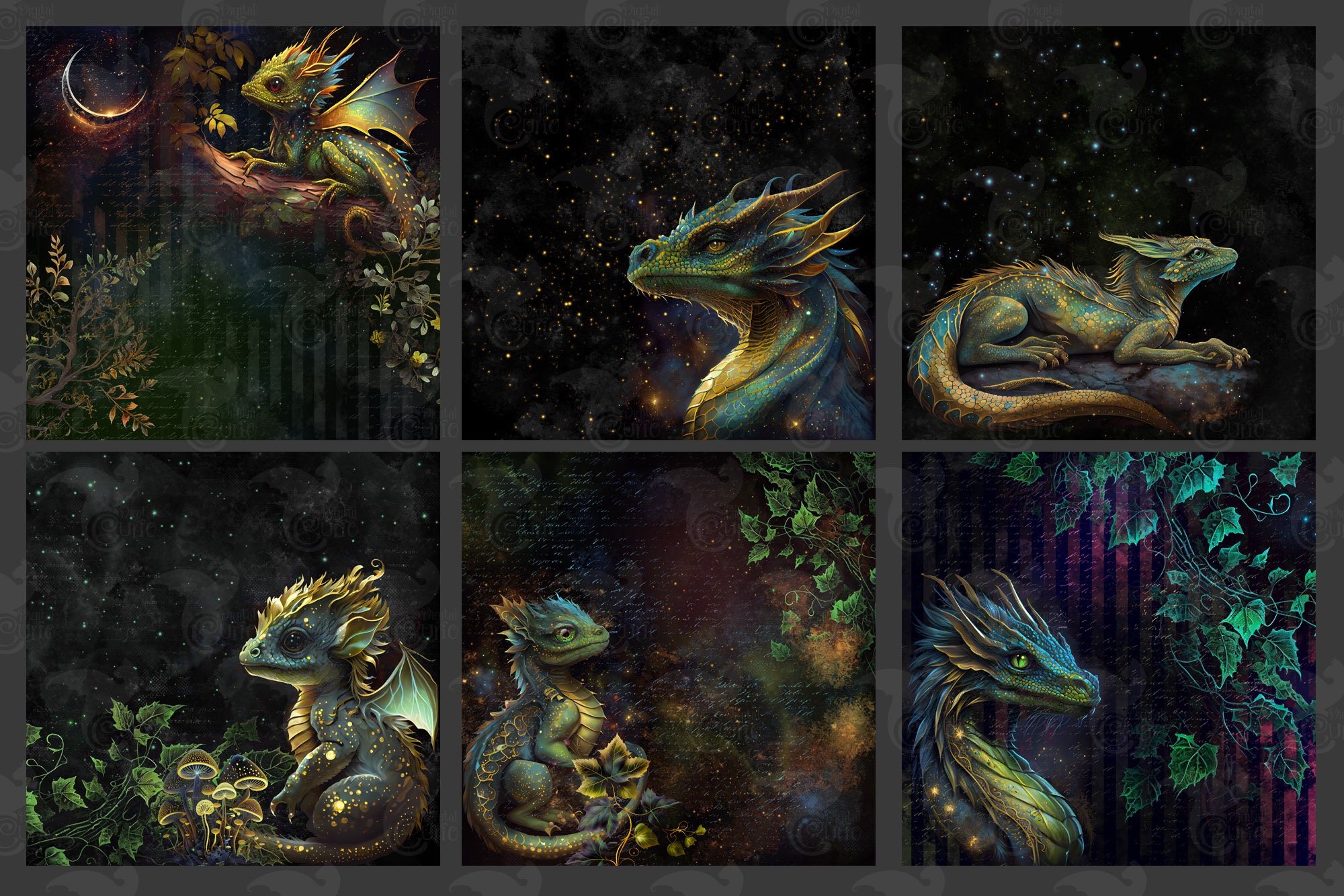 Forest Dragon Spells Digital Paper Dark Galaxy Magic Floral - Etsy