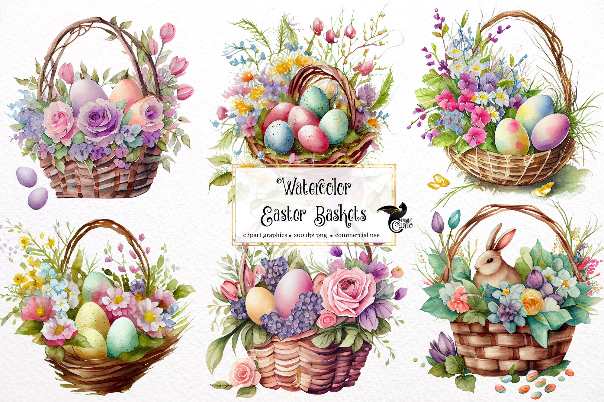 Watercolor Easter Baskets Clipart Floral Egg Baskets in PNG - Etsy Canada