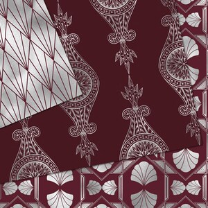 Maroon & Silver Art Deco Patterns, Seamless Digital Paper (digital ...