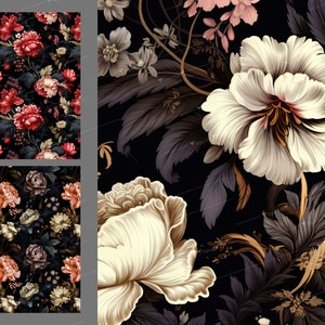 Dark Rococo Floral Digital Paper, Seamless Backgrounds Pattern Gothic ...