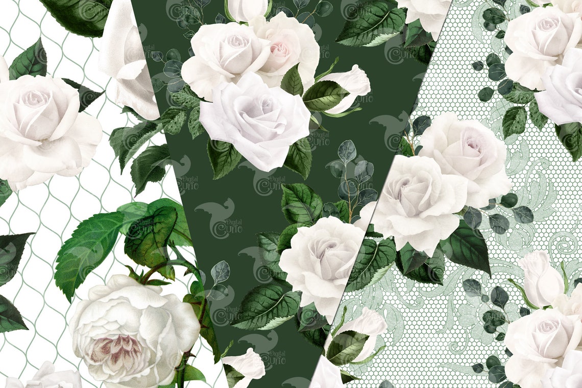 White Rose Digital Paper - Seamless Wedding Backgrounds Instant ...