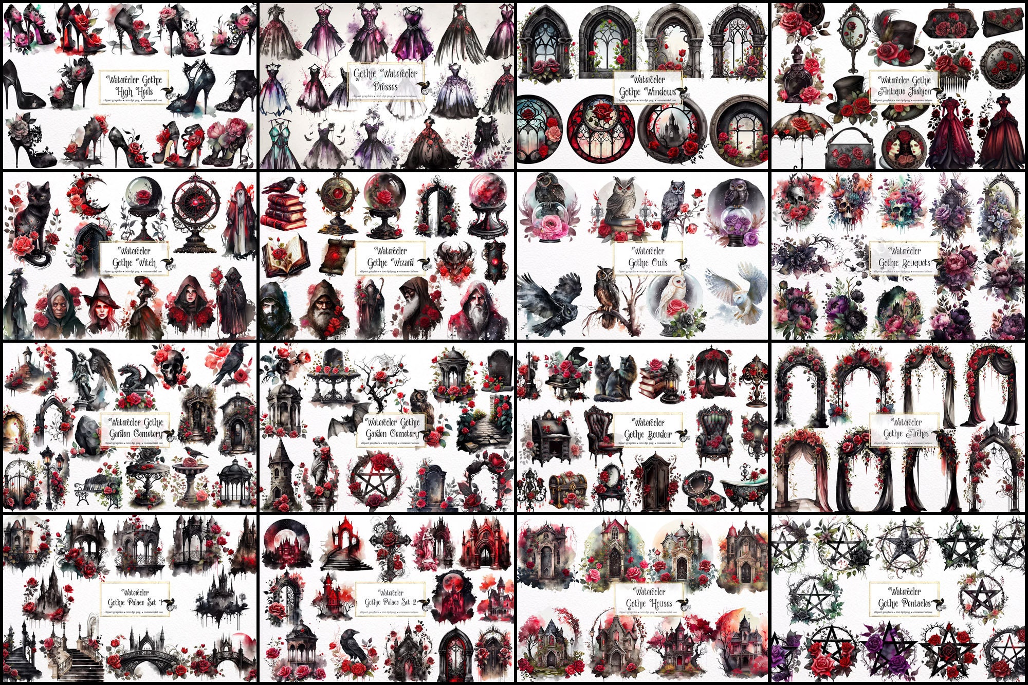 Watercolor Gothic Graphics Bundle, Halloween Fashion Witch Graphics in ...