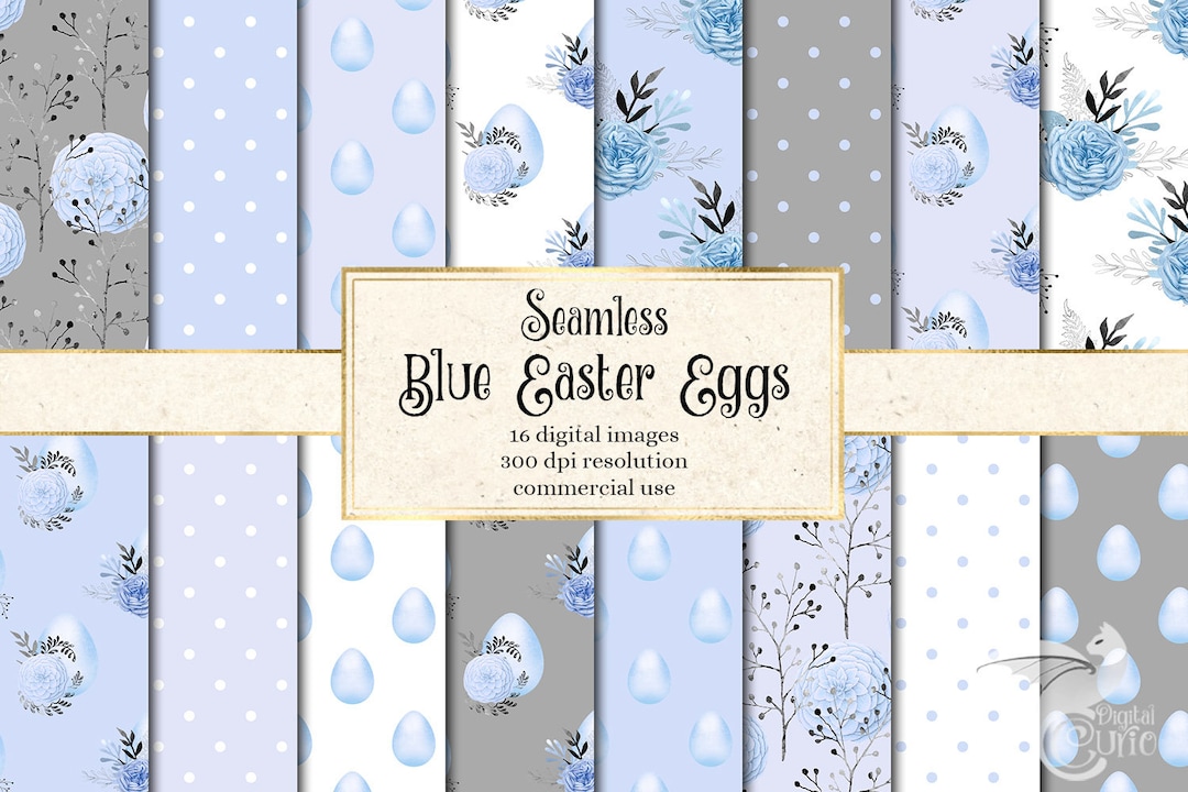 Blue Easter Egg Digital Paper, Seamless Easter Patterns With Baby Blue ...