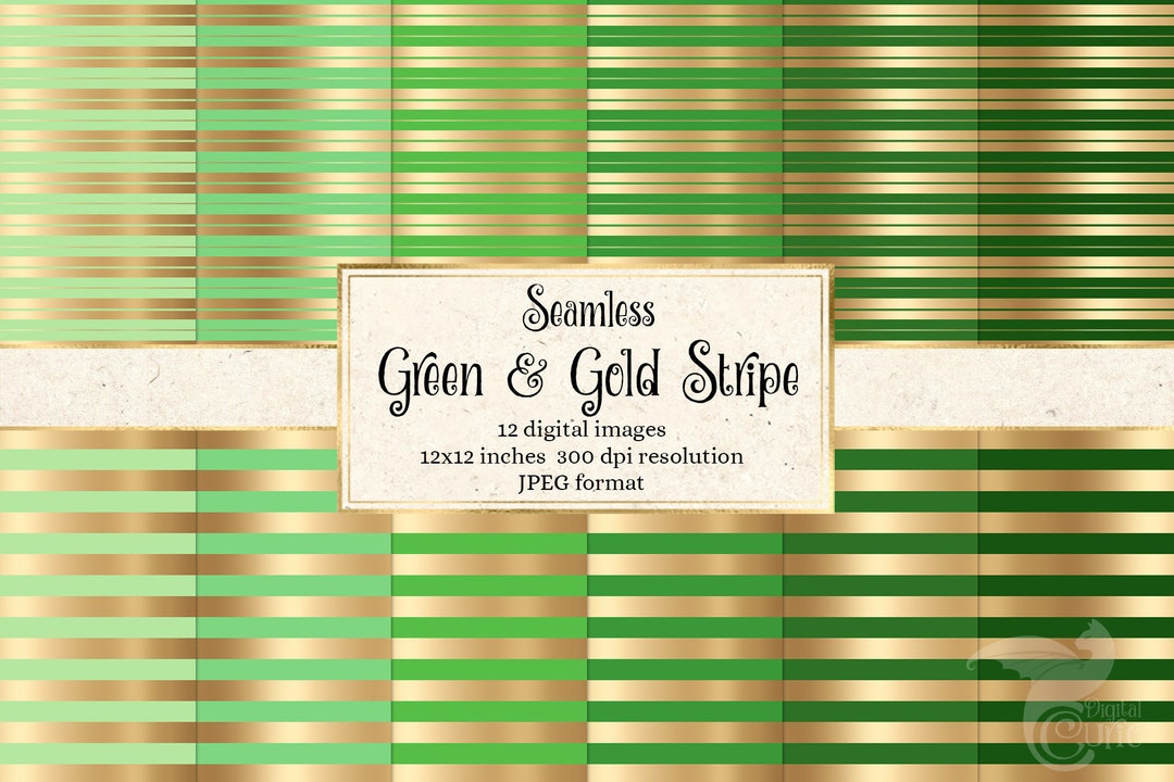 Green and Gold Stripes Digital Paper - Seamless Luxury Glam Pattern ...