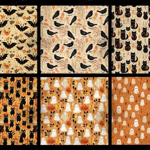 Retro October Digital Paper, Cute Halloween Patterns, Seamless Spooky ...