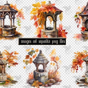 Watercolor Autumn Wells Clipart - Fall Cute Little Wishing Well PNG ...