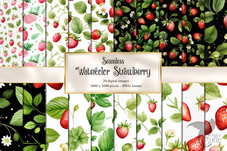 Watercolor Strawberry Digital Paper, Seamless Fruit Textures (digital ...
