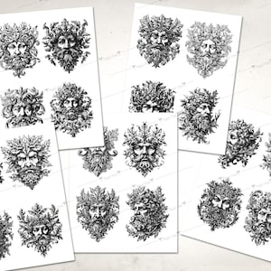 Greenman Line Art Clipart - Celtic Digital Collage Sheets (instant ...