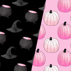 Cute Pink and Black Halloween Digital Paper, Seamless Witch and Bat ...