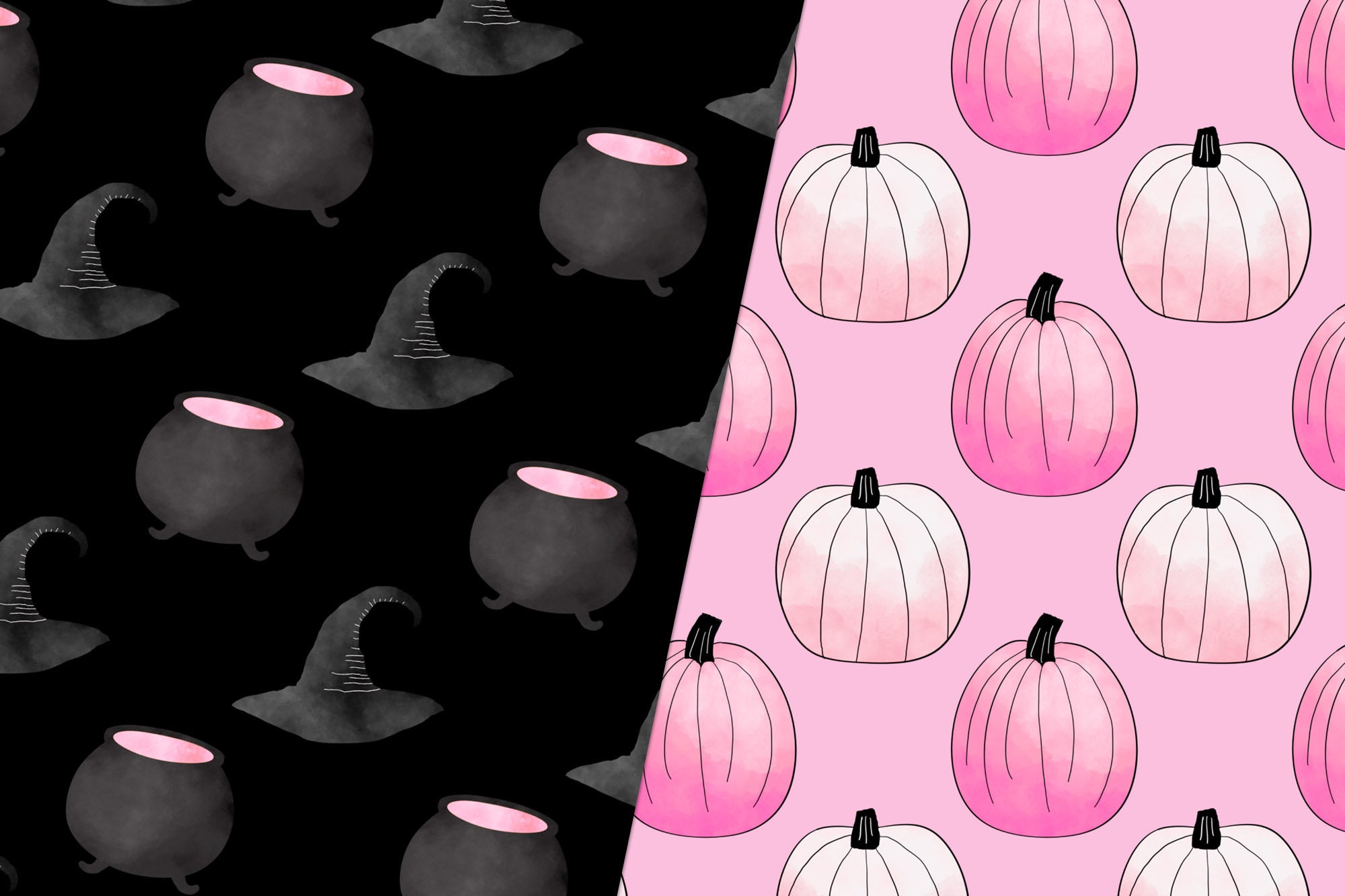 Cute Pink and Black Halloween Digital Paper Seamless Witch - Etsy