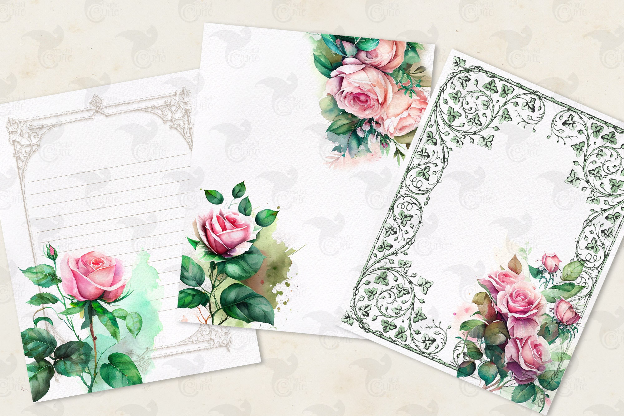 Pink Watercolor Rose Digital Paper Printable Junk Journal - Etsy