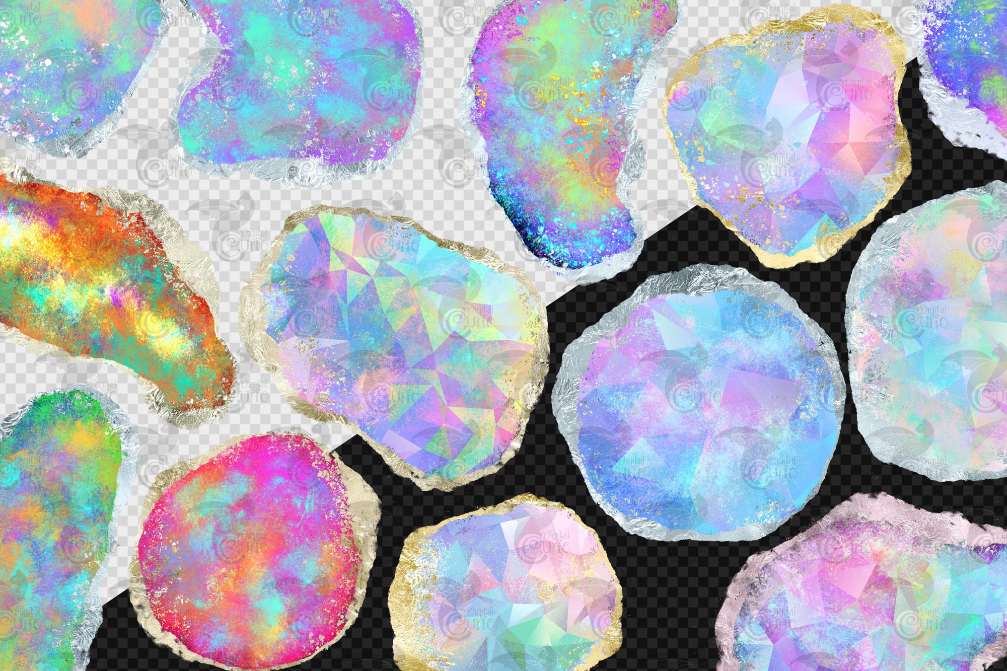 Opal and Moonstone Clipart – Silver Foil Gems (PNG, Digital Download ...
