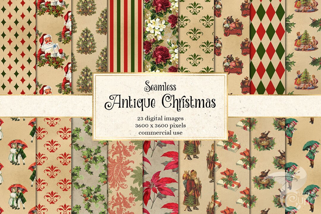 Antique Christmas Digital Paper – Vintage Seamless Patterns (commercial ...