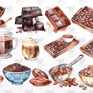 Watercolor Sacred Cacao Clipart - Cocoa and Dark Chocolate Cacao Beans ...