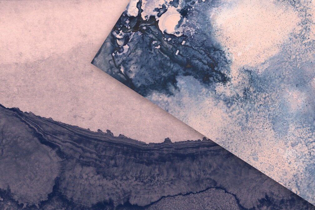 Blush and Navy Watercolor Digital Paper Pink and Blue Ink - Etsy