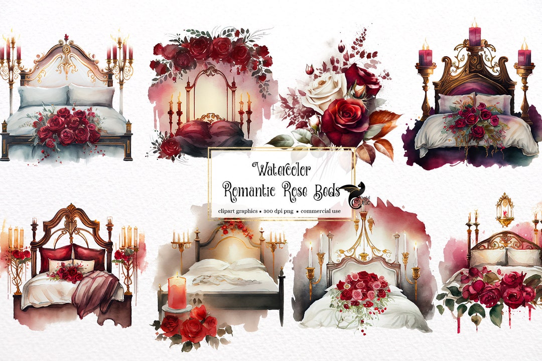 Watercolor Romantic Rose Beds Clipart - Valentine Fantasy PNG Format ...