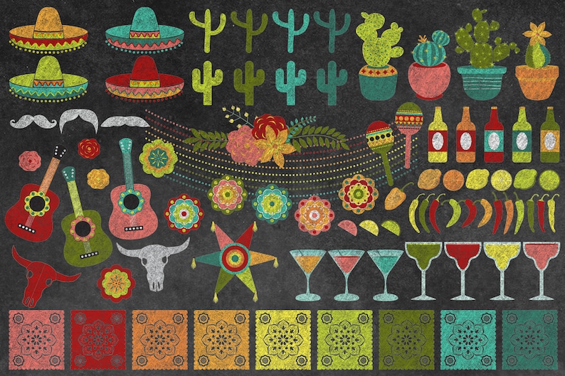 Chalkboard Fiesta Clipart, Cinco De Mayo Graphics (digital Download) - Etsy
