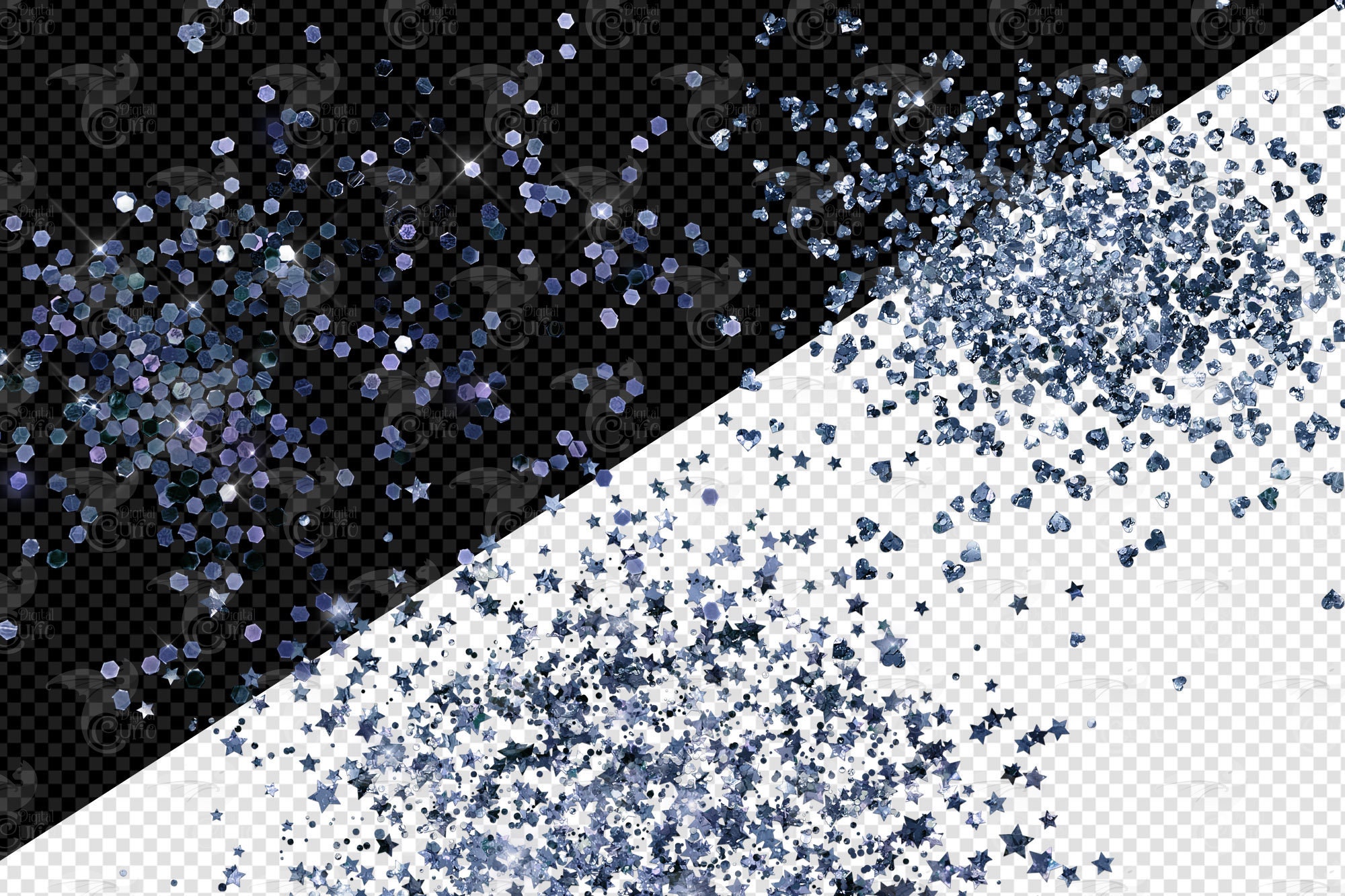 Navy Blue Glitter Clip Art Overlays – PNG Graphics (digital Download ...